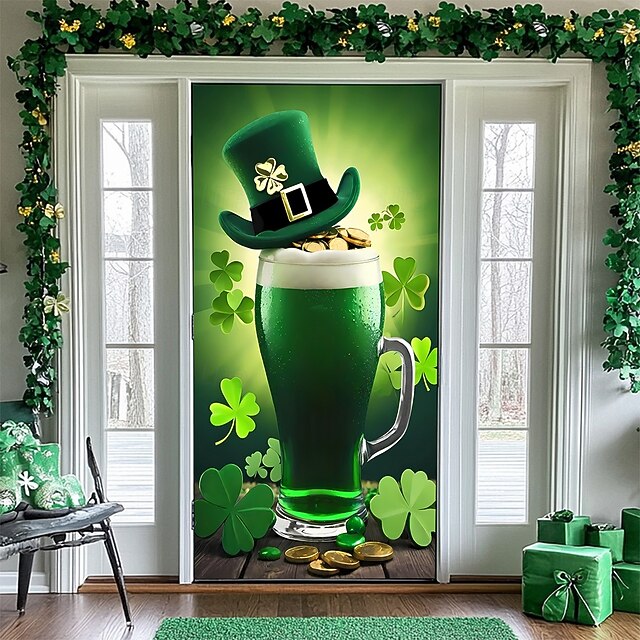 St. Patrick's Day Posters Door Cover Outdoor Banners Green Hat Shamrock ...