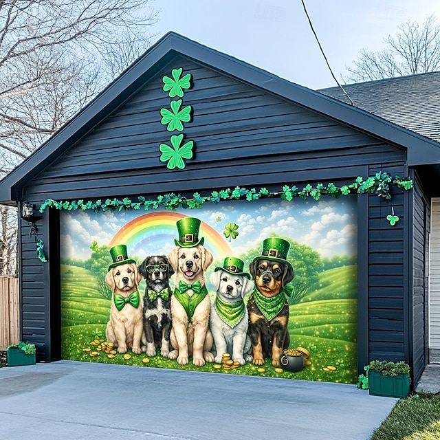 St. Patrick's Day Garage Door Cover ,Puppies in Leprechaun Attire ...