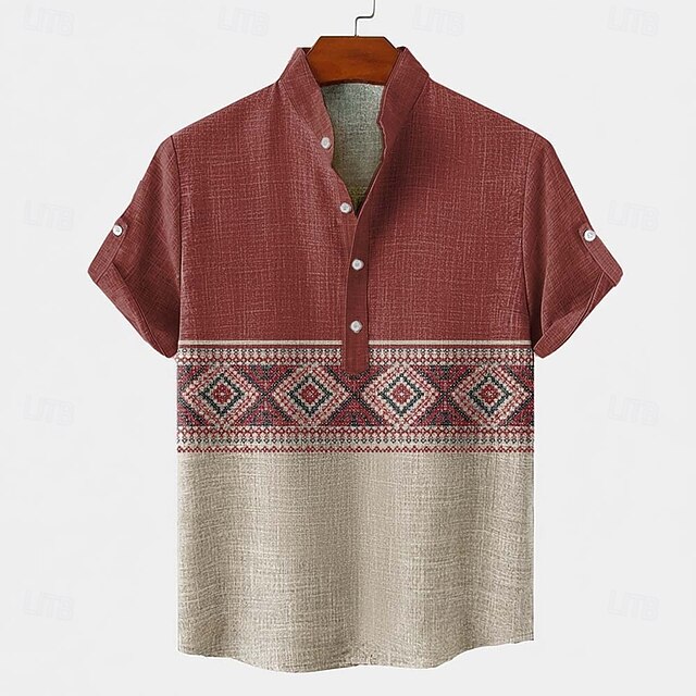 Men's Geometric Pattern Tribal Ethnic Shirt Button Down Shirt Short ...
