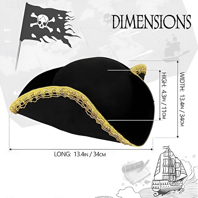 Retro Vintage Medieval Hat Tricorner Hats Colonial Fancy Dress Unisex ...