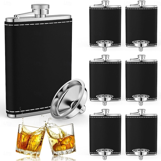 8 oz Leather Hip Flasks for Liquor for Men Leak Proof Stainless Steel ...