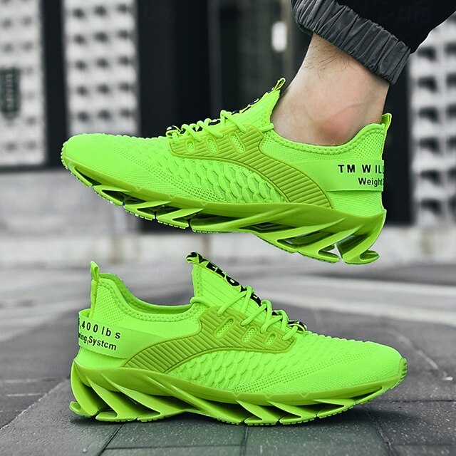 Men's Neon Green Breathable Running Sneakers, Lightweight Blade Sole ...