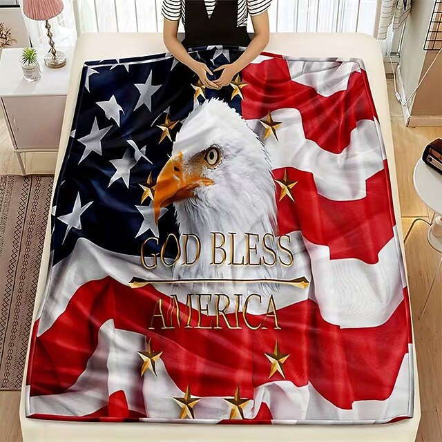 Independence Day Fleece Throw Blanket for Couch Gift Eagle American ...
