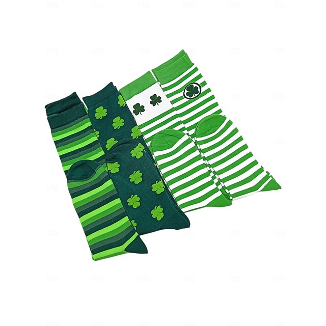 Men's St. Patrick's Day Green Stripe Socks with Shamrock Design ...
