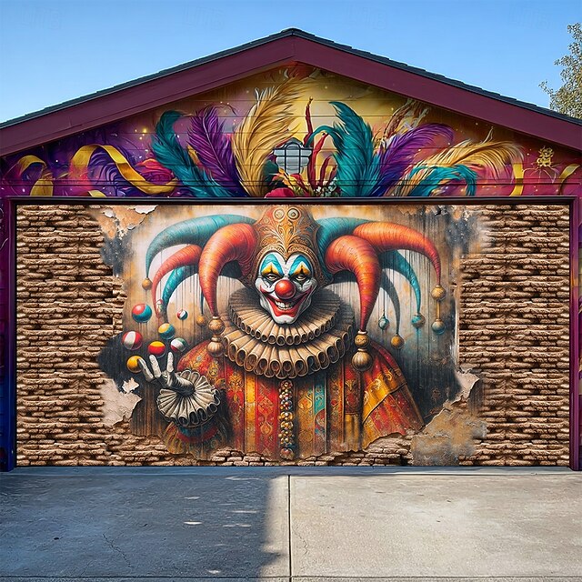 Mardi Gras Garage Door Cover Large Hanging Backdrop Clown Luxury 3D ...