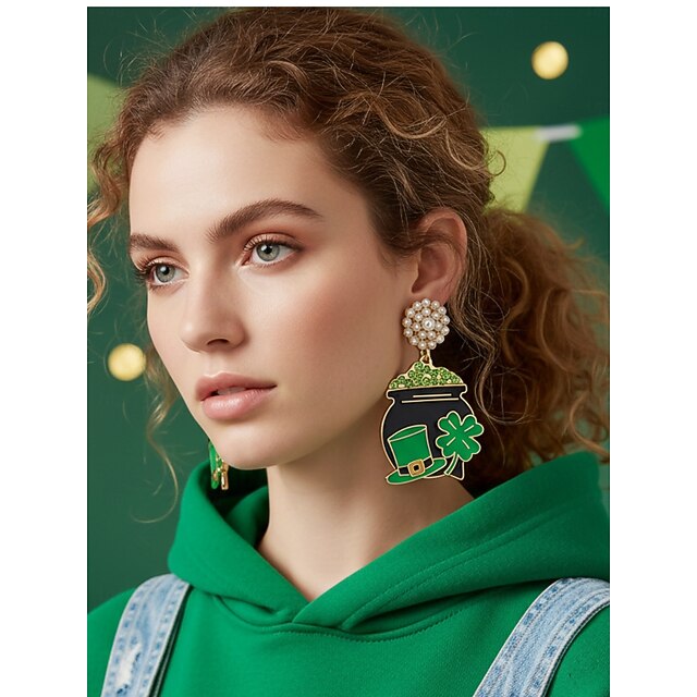 Women's Green Crystal St. Patrick's Day Earrings – Shamrock ...