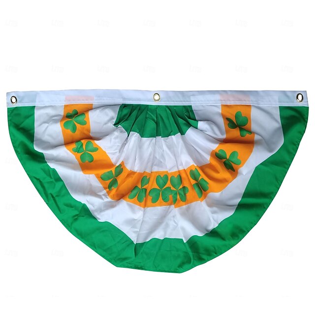 St Patrick's Day Fan Flag, Shamrock Design, Festival Half-Round Banner ...