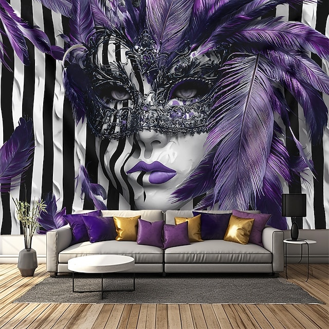Mardi Gras Tapestry Banners Blanket Mask Feather Luxury Colorful Modern ...