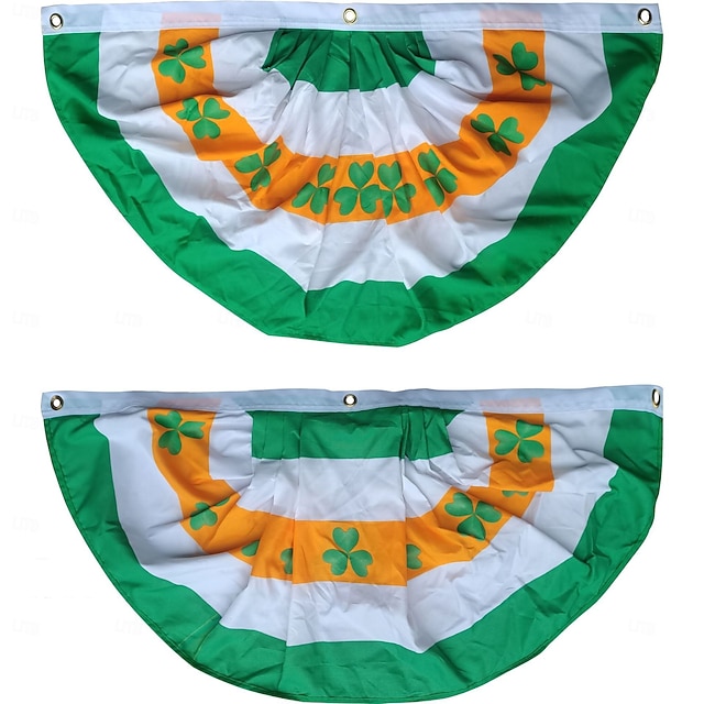 St Patrick's Day Fan Flag, Shamrock Design, Festival Half-Round Banner ...