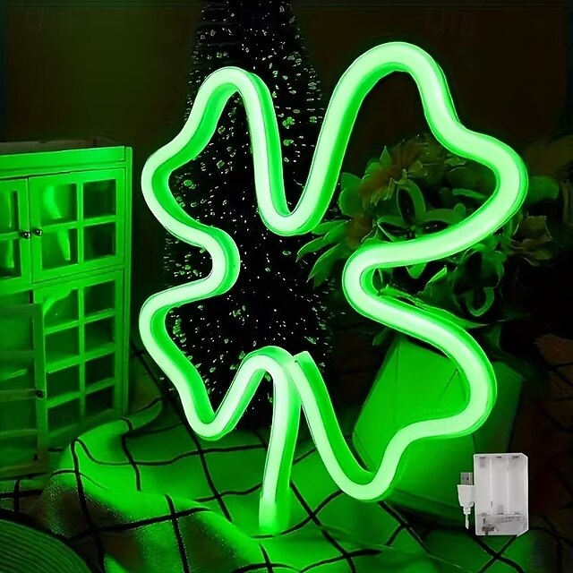 Shamrock Neon Light for St. Patrick's Day, USB & Battery Powered Wall ...