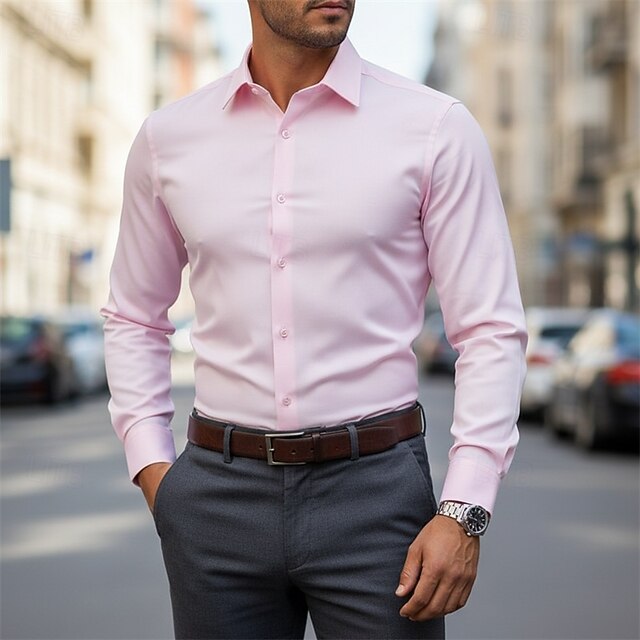 Men's Dress Shirt Button Up Shirt Plain Work Wedding Light Pink Light ...
