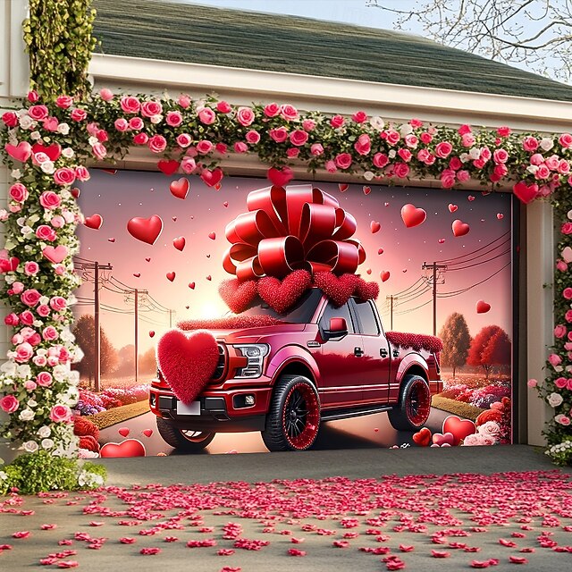 Valentine's Day Garage Door Cover Large Hanging Backdrop Rose Vintage ...