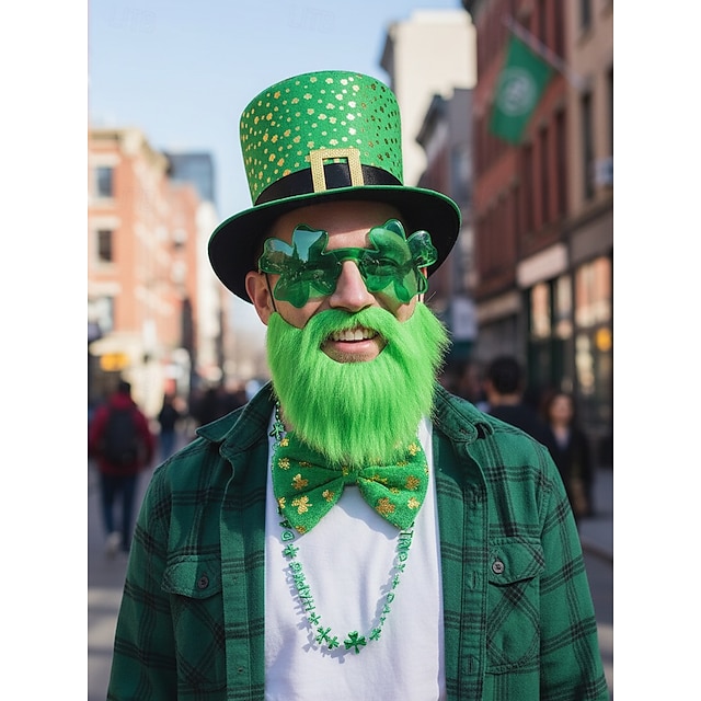 Men's St. Patrick's Day Costume Set – Green Leprechaun Hat, Bow Tie ...