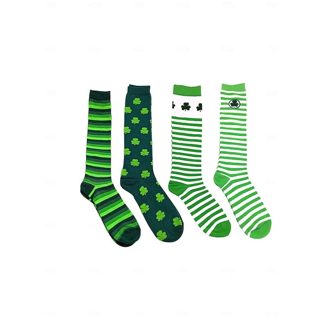 Men's St. Patrick's Day Green Stripe Socks with Shamrock Design ...