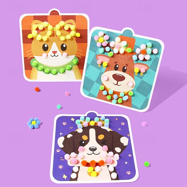 Pom-pom painting children's craft DIY material kit pom-pom collage ...