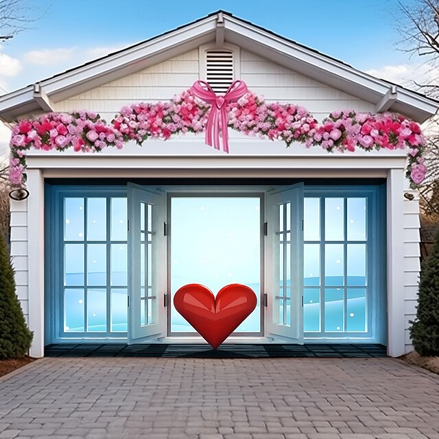 Valentine's Day Garage Door Cover Large Hanging Backdrop Window Heart ...
