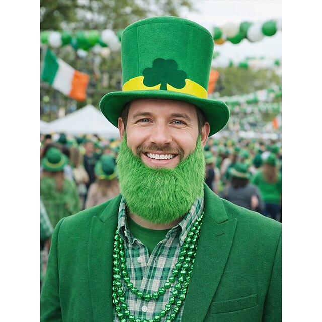 Men's St. Patrick's Day Leprechaun Hat & Fake Beard Set, Green Irish ...