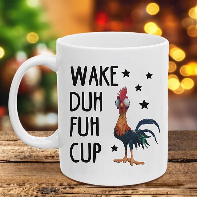 Fuuny Gift Mug Wake Duh Fuh Cup Chicken Rooster White Ceramic Coffee ...