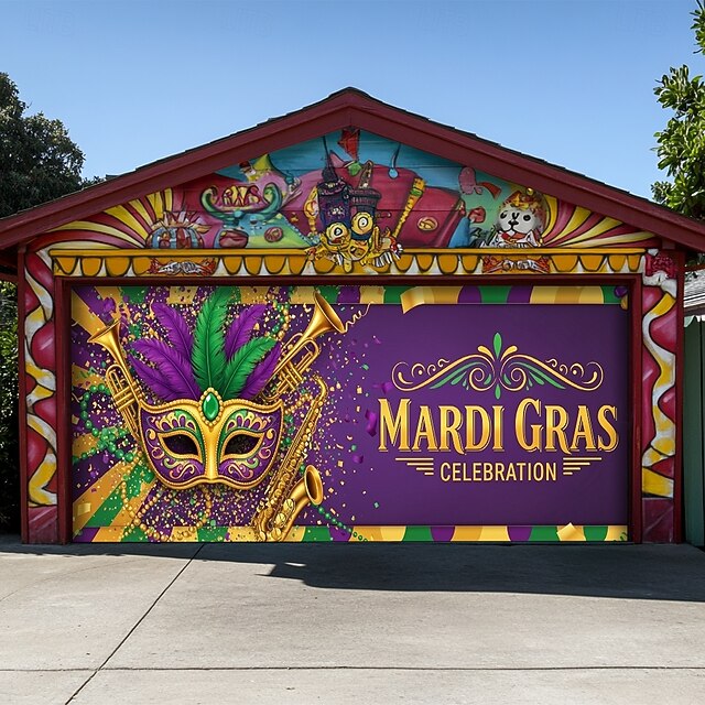 Mardi Gras Garage Door Cover Large Hanging Backdrop Mask Feather Luxury ...