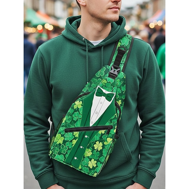 Men's Polyester Sling Bag, St. Patrick's Day Tuxedo Design with ...