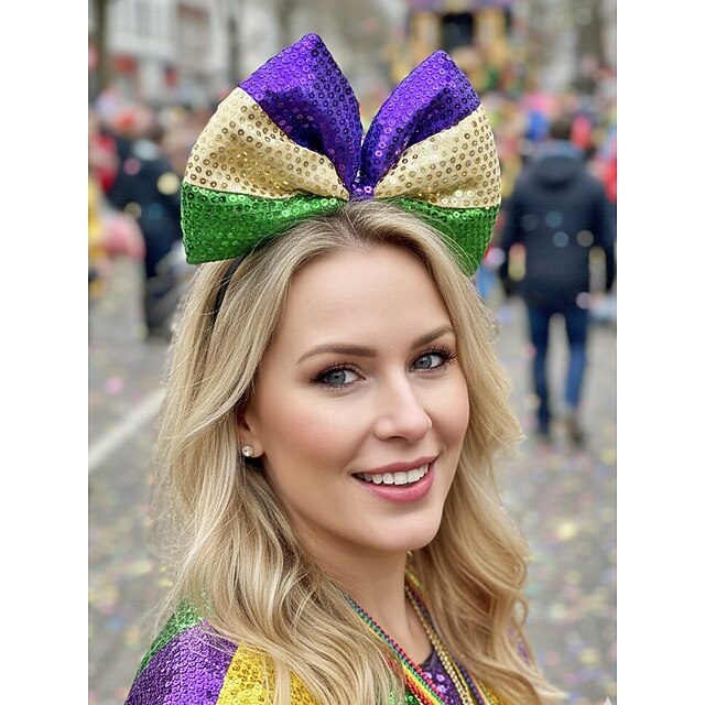 Women's Festive Sequin Bow Headband | Oversized Design in Various Color ...
