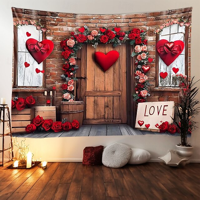 Valentine's Day Tapestry Banners Blanket Rose Love Heart Cute Romantic ...