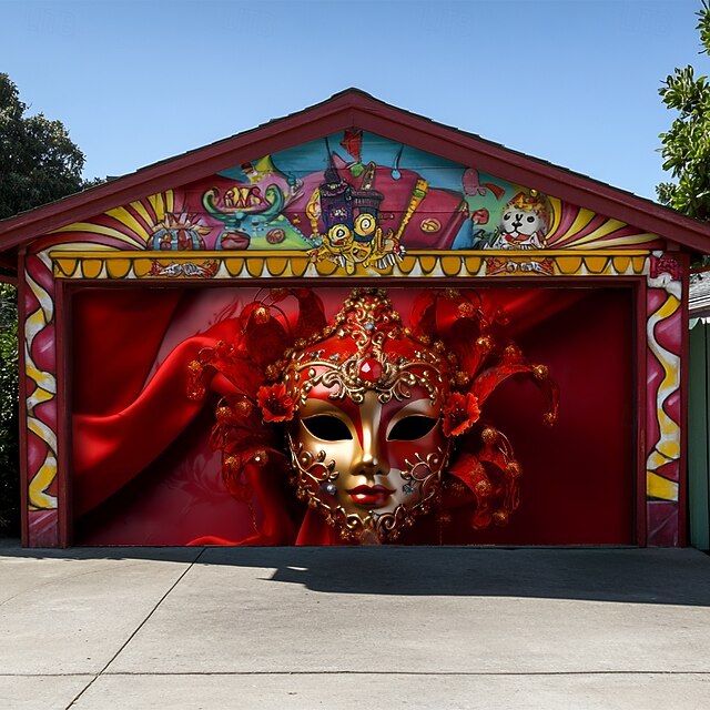Mardi Gras Garage Door Cover Large Hanging Backdrop Mask Feather Luxury ...