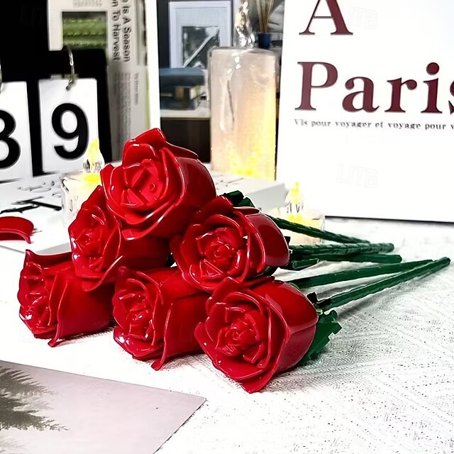 6pcs DIY Building Block Rose Desktop Ornament Valentine's Day Gift ...