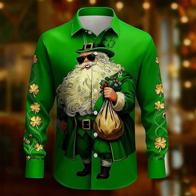 St. Patrick's Day Men's Four Leaf Clover Gold Coin Saint Patrick Shirt ...