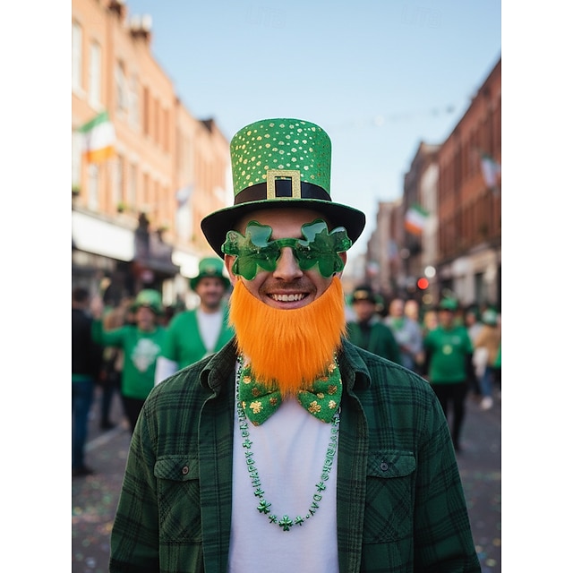 Men's St. Patrick's Day Costume Set – Green Leprechaun Hat, Bow Tie ...