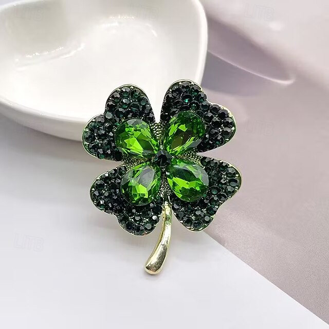 St. Patrick's Day Lucky Four-Leaf Clover Brooch Premium Crystal Corsage ...