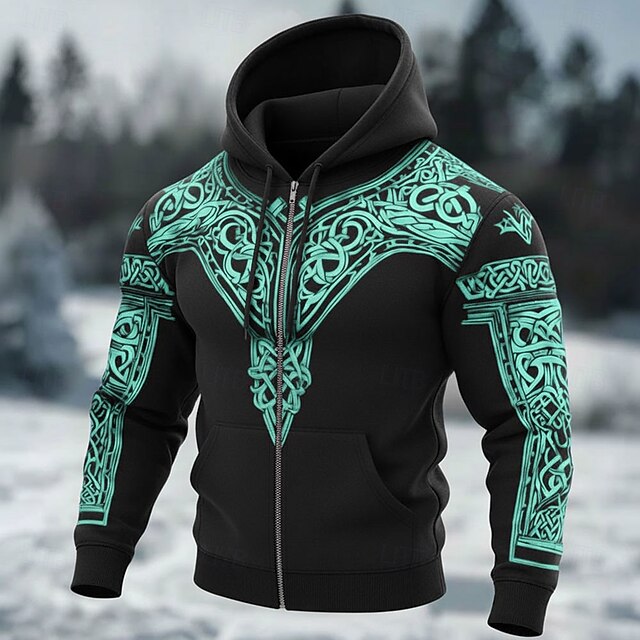 Men's Optical Illusion Celtics Hoodie Jacket Sweatshirt Viking 3D ...