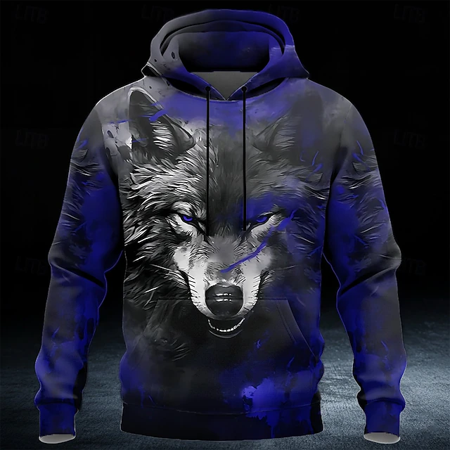 Men's Wolf Hoodie Sweatshirt 3D Fantasy Crew Neck Outdoor Streetwear ...