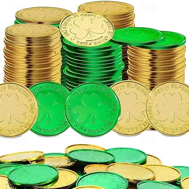 20pcs St Patrick's Day Game Tokens & Coins Ireland Green Shamrock ...