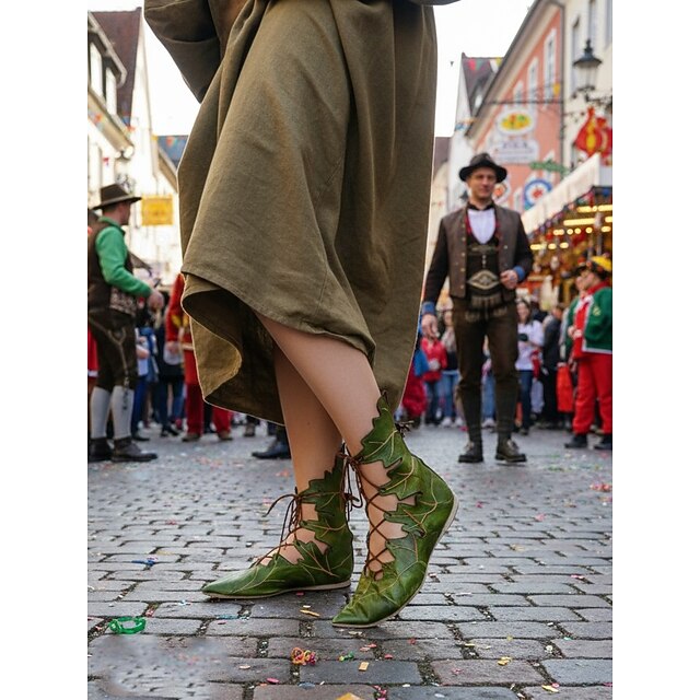 Women's Elf Leaf Boots, Green Lace-Up Fantasy Costume Shoes with ...
