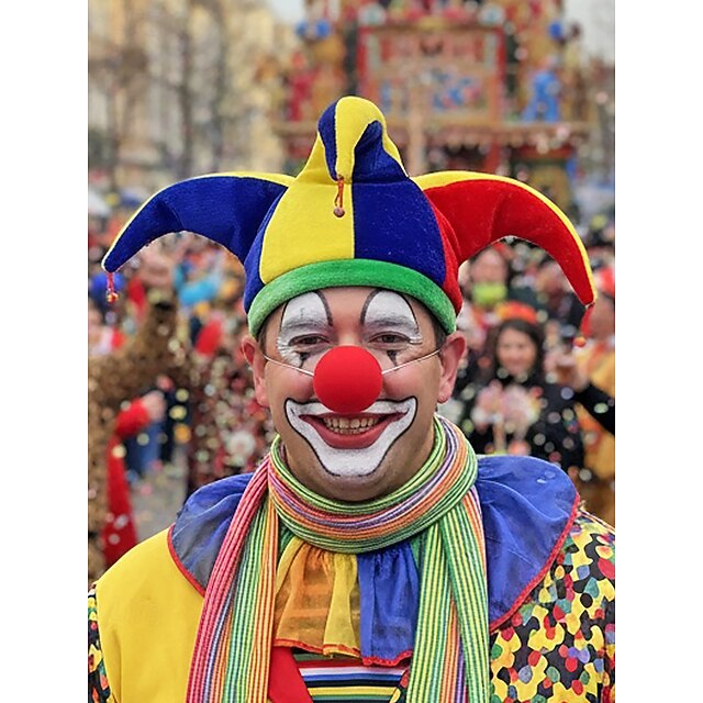 Men's Polyester Jester Mardi Gras Hat and Clown Nose Set – Perfect for ...