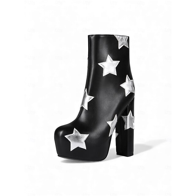 Women's Mardi Gras Platform Ankle Boots with Silver Star Details, High ...