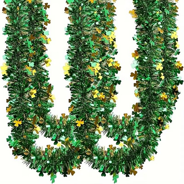 26FT St. Patrick's Day Tinsel Garland,(4 Pcs 8m Total) Shamrock Green ...