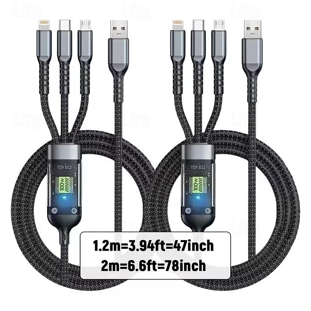 3-Pack Universal Fast Charging Cable, QC3.0 Nylon Braided Multi ...