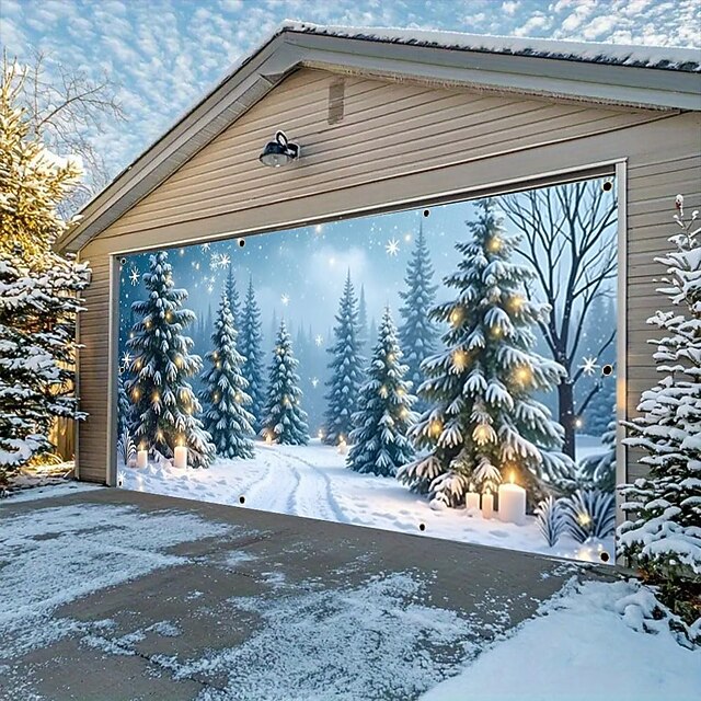 Tapestry Garage Door Cover Large Hanging Backdrop Snowman Cute 3D Party ...