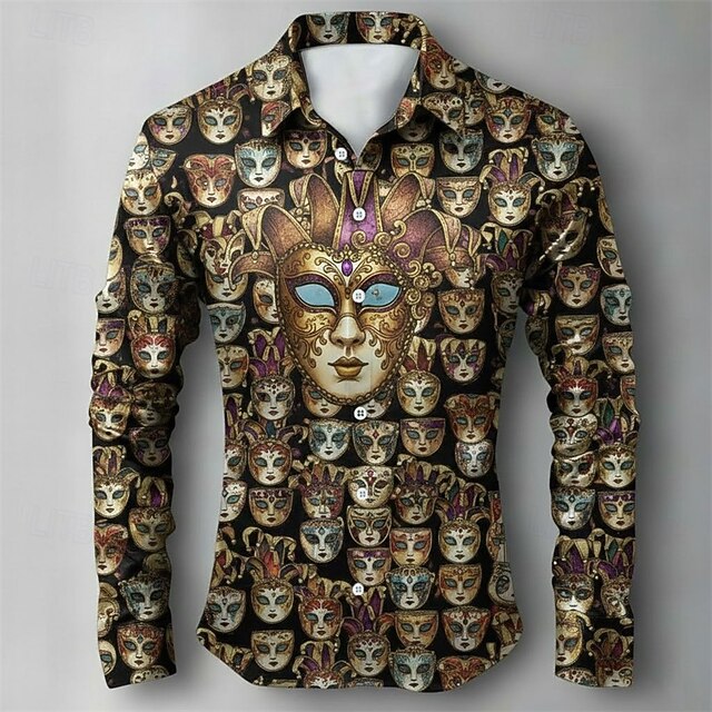 Men's Venetian Carnival Graphic Shirt – All-Over Masquerade Mask Design ...