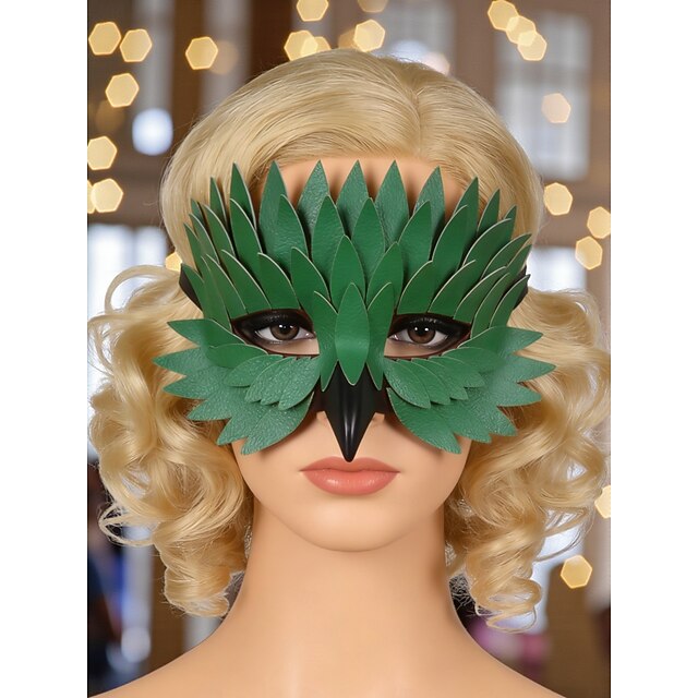 Women's Mardi Gras Green Feathered Leather Masquerade Mask - Bird ...