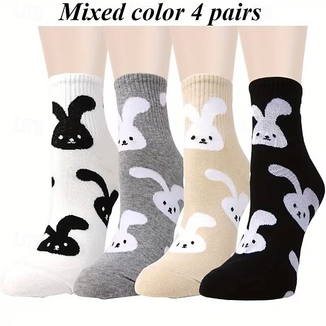 4 Pairs Easter Bunny Socks, Soft Breathable Knit Socks, All-Season ...