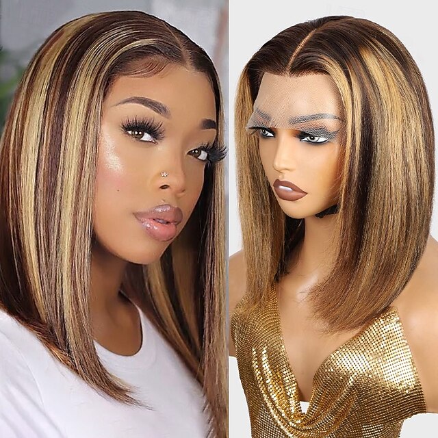 Highlights P4/27 Human Hair Wig 13x4x1 T Part Lace Short BoBo Wig Human ...