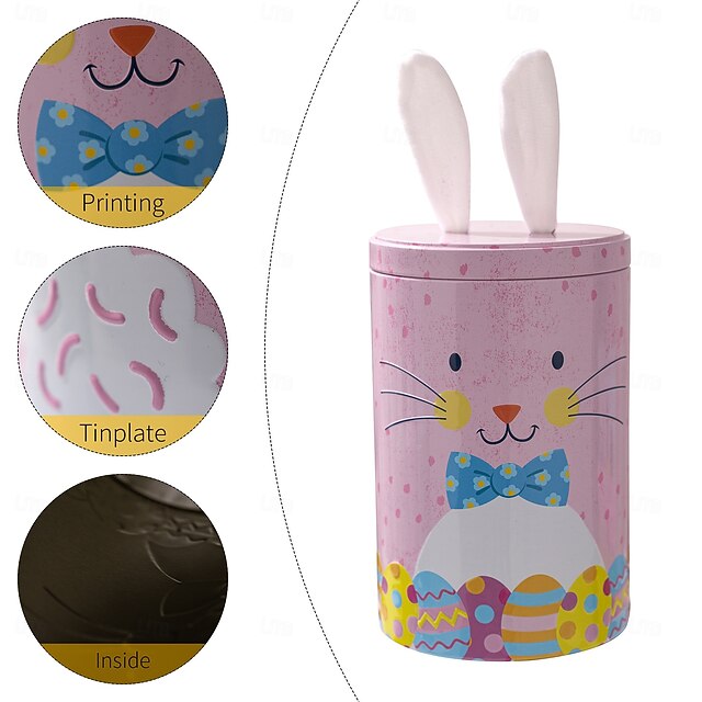 Easter Bunny Tin Decor Box, Cute Metal Candy Jar, Rabbit Storage Gift ...