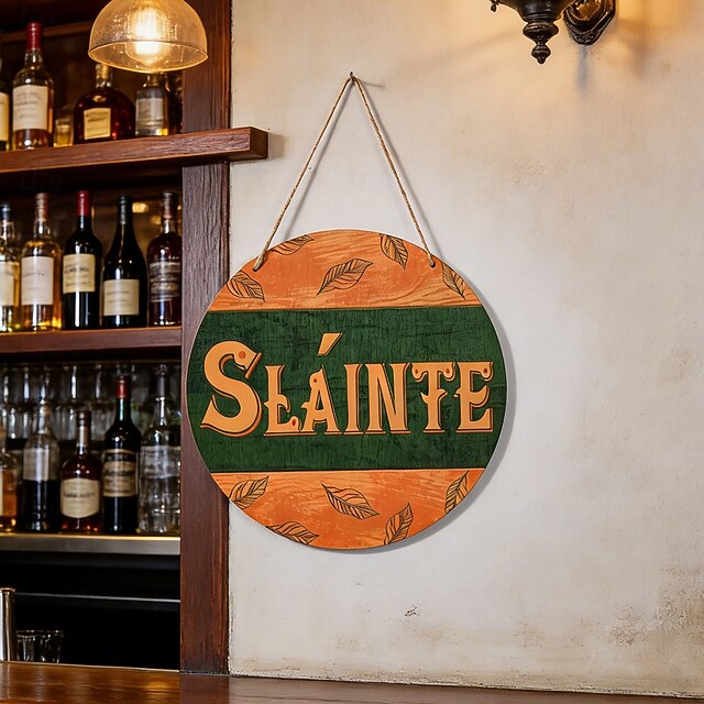 St. Patrick's Day Sláinte Wooden Hanging Sign, Irish Pub Bar Wall Decor ...
