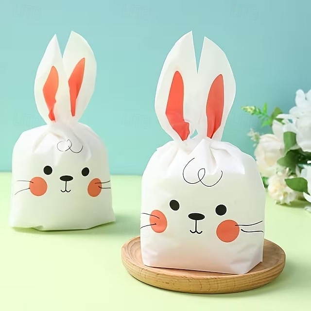 50 Pack Easter Bunny Ear Gift Bags, Cute Bunny Face Candy Treat Bags ...