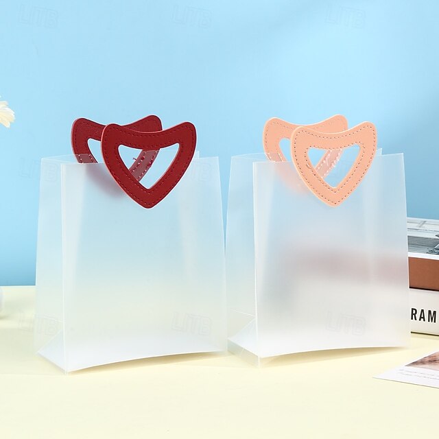 5 Pack Valentine's Day Heart Gift Bags, Transparent Frosted Handheld ...