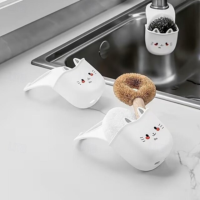 2pcs Cute Cat Silicone Faucet Holder with Drain Hole Space-Saving No ...