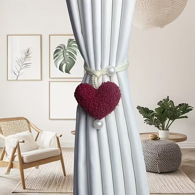 1/2PCS 3D Plush Heart-Shaped Beaded Curtain Tieback Decoration Mosquito ...